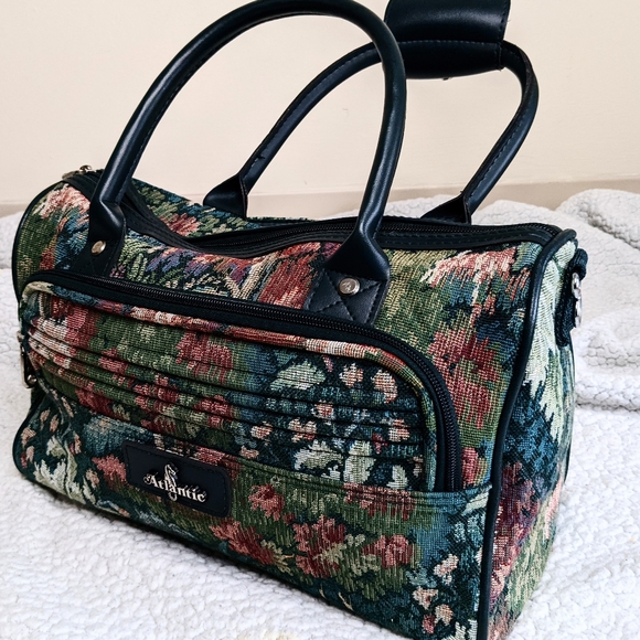 Atlantic | Bags | Atlantic Vintage Luggage Green Floral Tapestry Carry ...